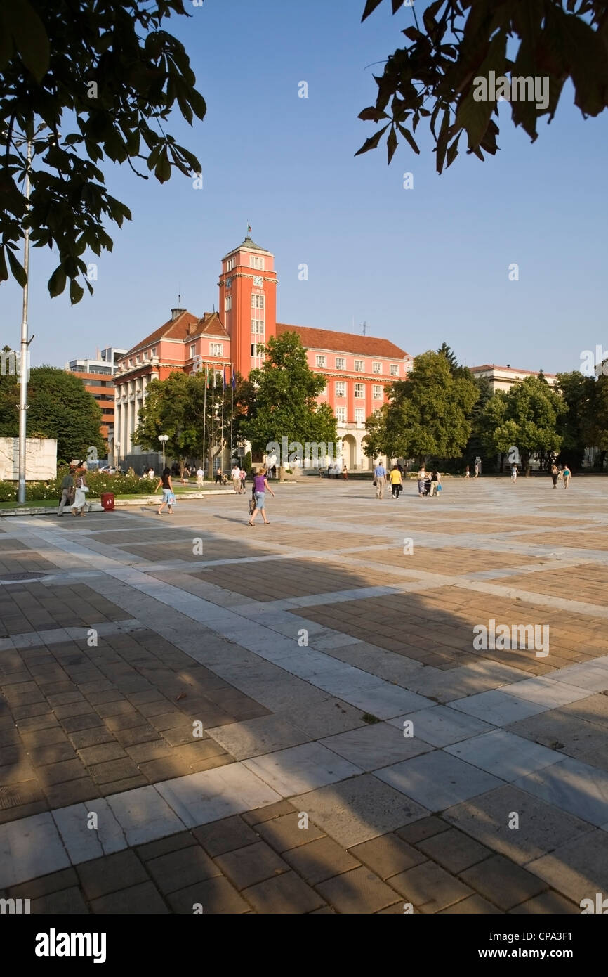 Pleven Municipality, the main square and the red City Hall, Balkans ...