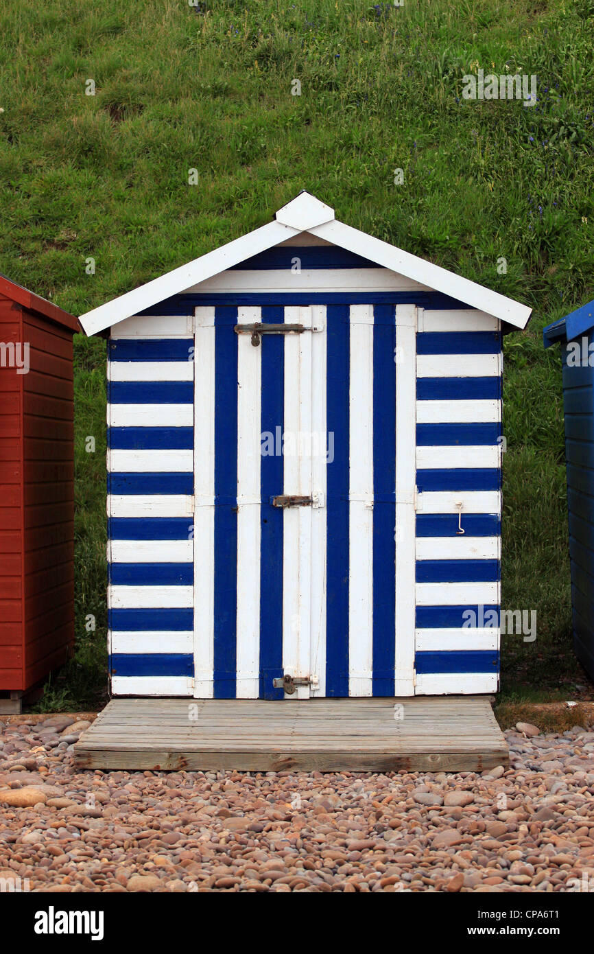 Blue and white beach hut at Exmouth UK Stock Photo - Alamy