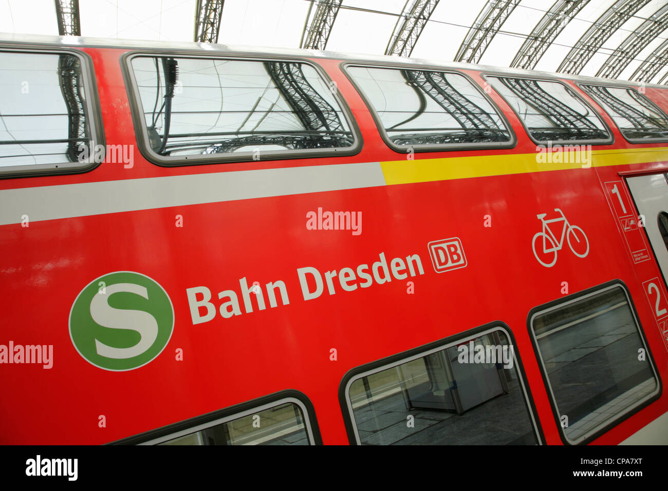 Double decker S-bahn railway carriage at Dresden Hauptbahnhof station ...