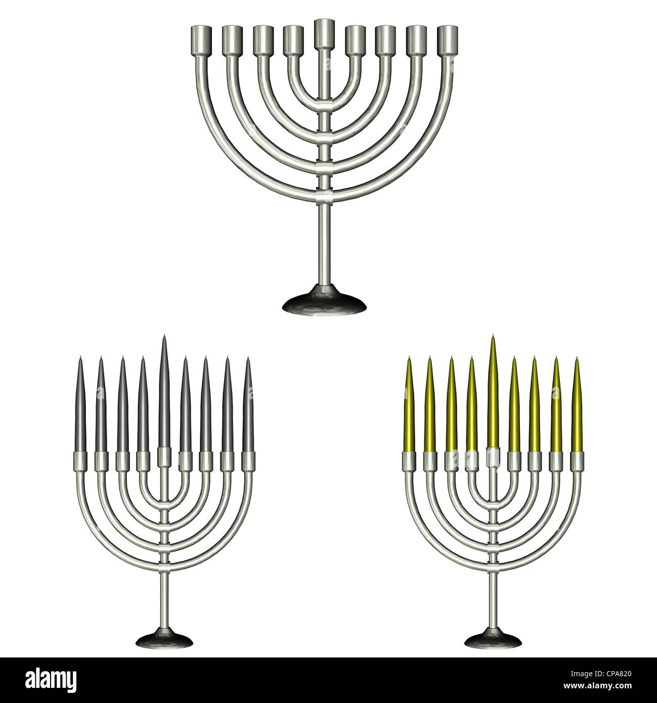 Illustration of a pack of three (3) different menorahs isolated on a ...