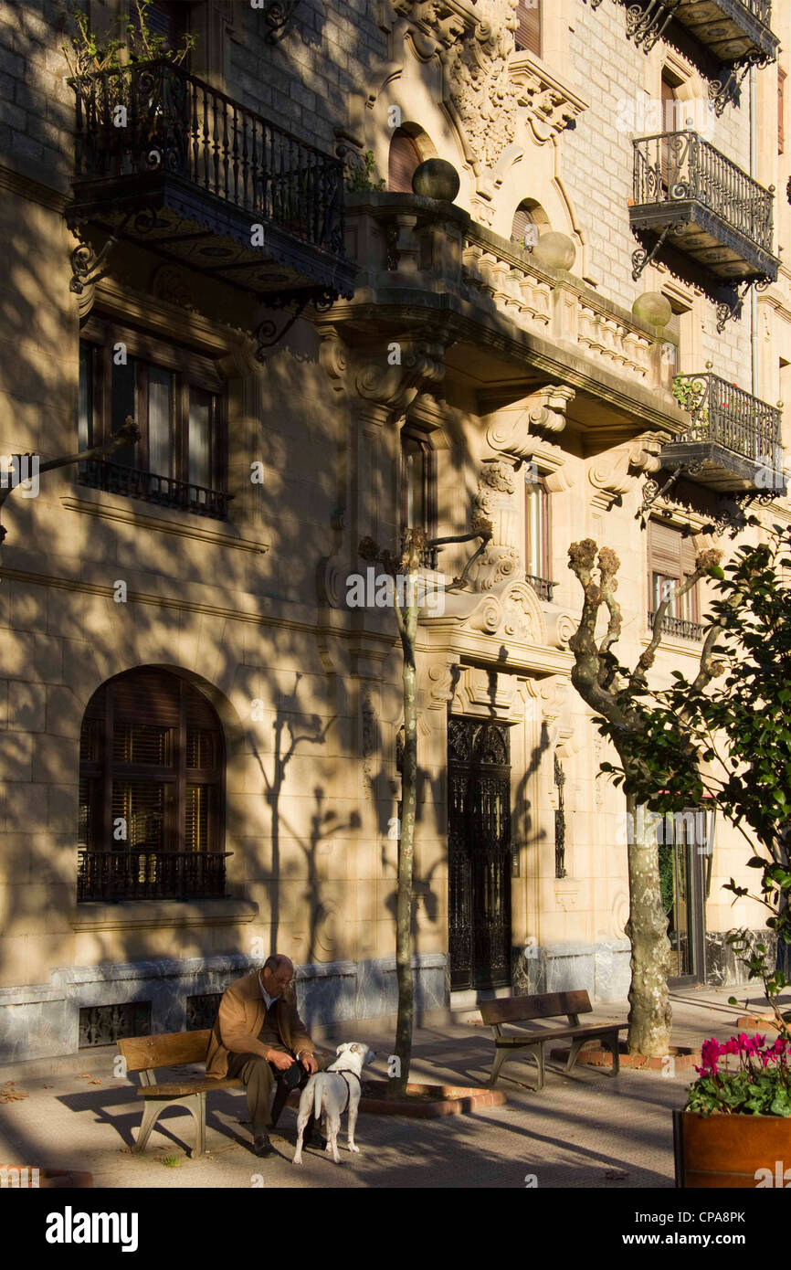Man with a dog outside his house in Bilbao, Basque Country, Spain Stock ...