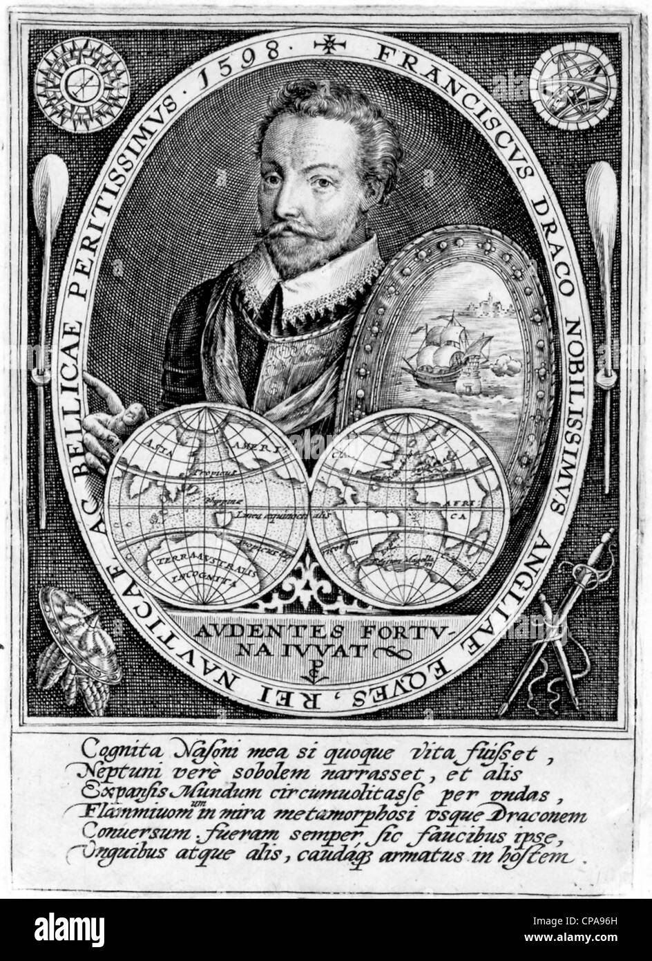 FRANCIS DRAKE (1540-1596) English sailor engraved by Crispijn van de ...
