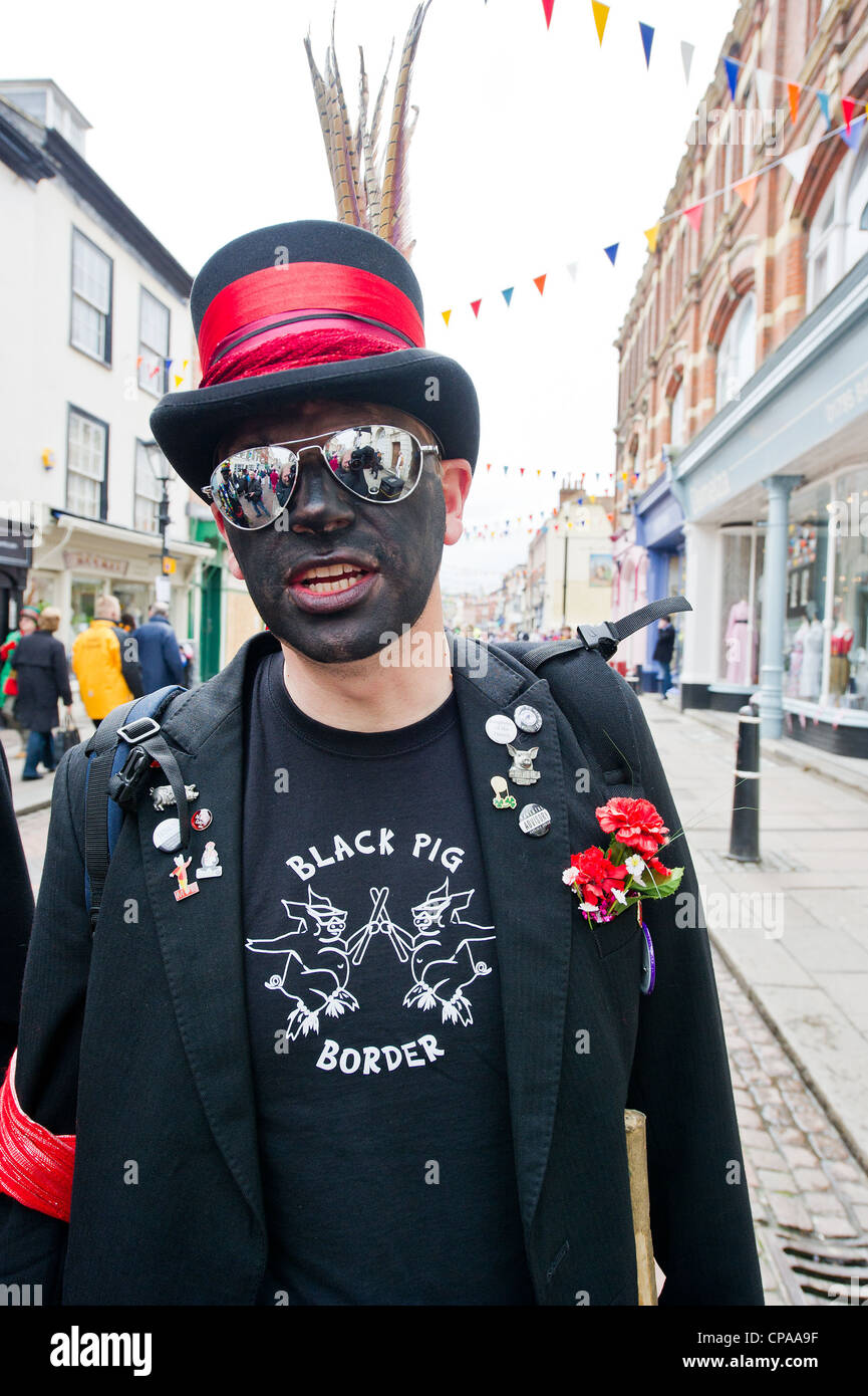 A member of Black Pig Border Morris at the Sweeps Festival in Rochester ...