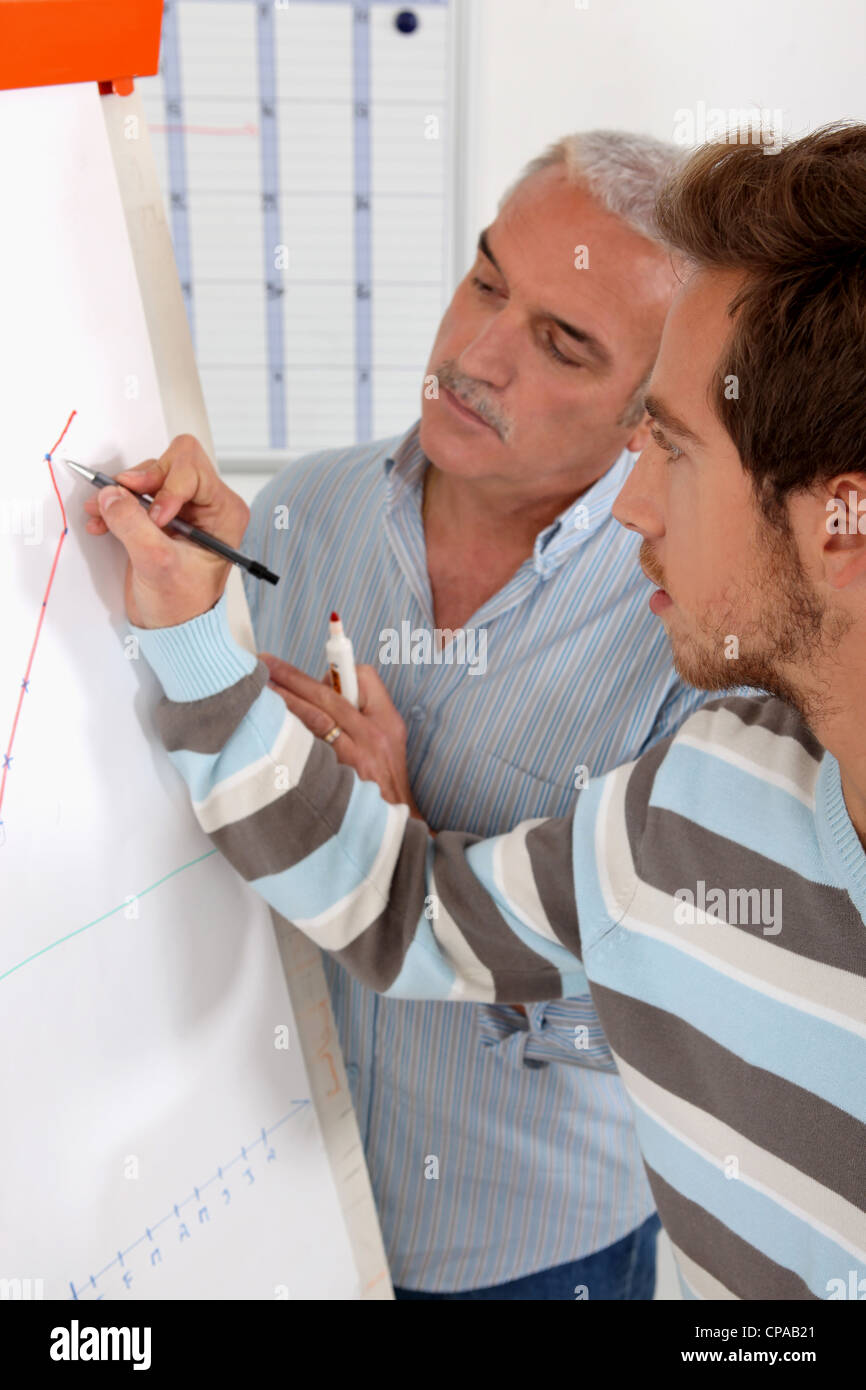 Men writing on a flipboard Stock Photo - Alamy
