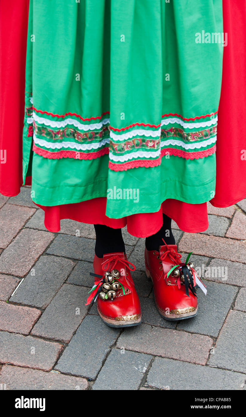 Traditional clogs worn by a morris dancer in the Sweeps Festival in ...