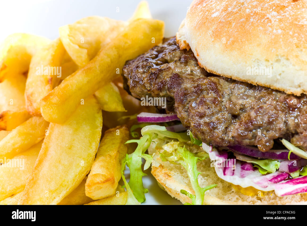 Burger And Chips On A Plate High Resolution Stock Photography and ...