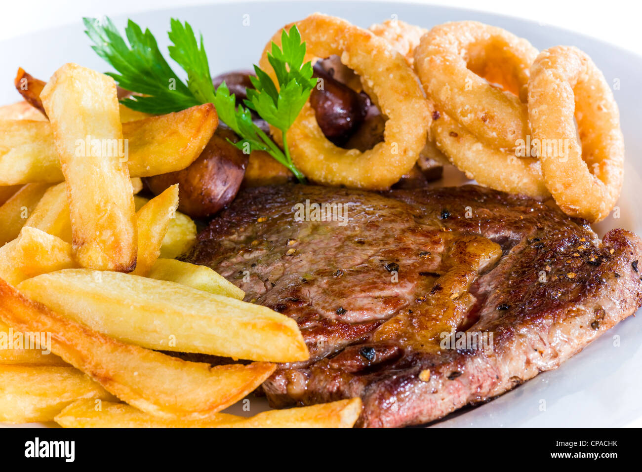 Chef's Presentation Dish - Steak and Chips Stock Photo - Alamy