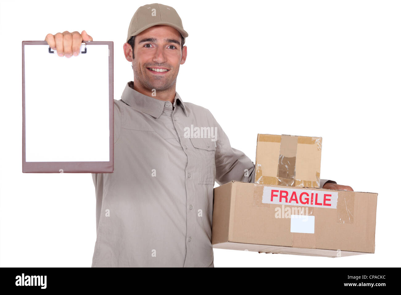 Man delivering parcel Stock Photo - Alamy