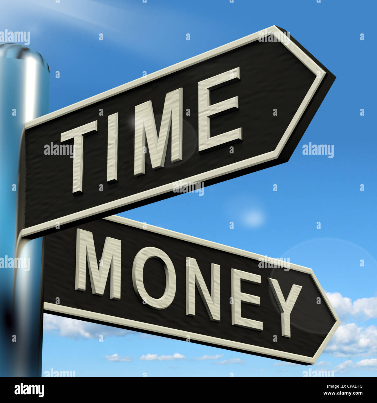Time Money Signpost Shows Hours Are More Important Than Wealth Stock ...