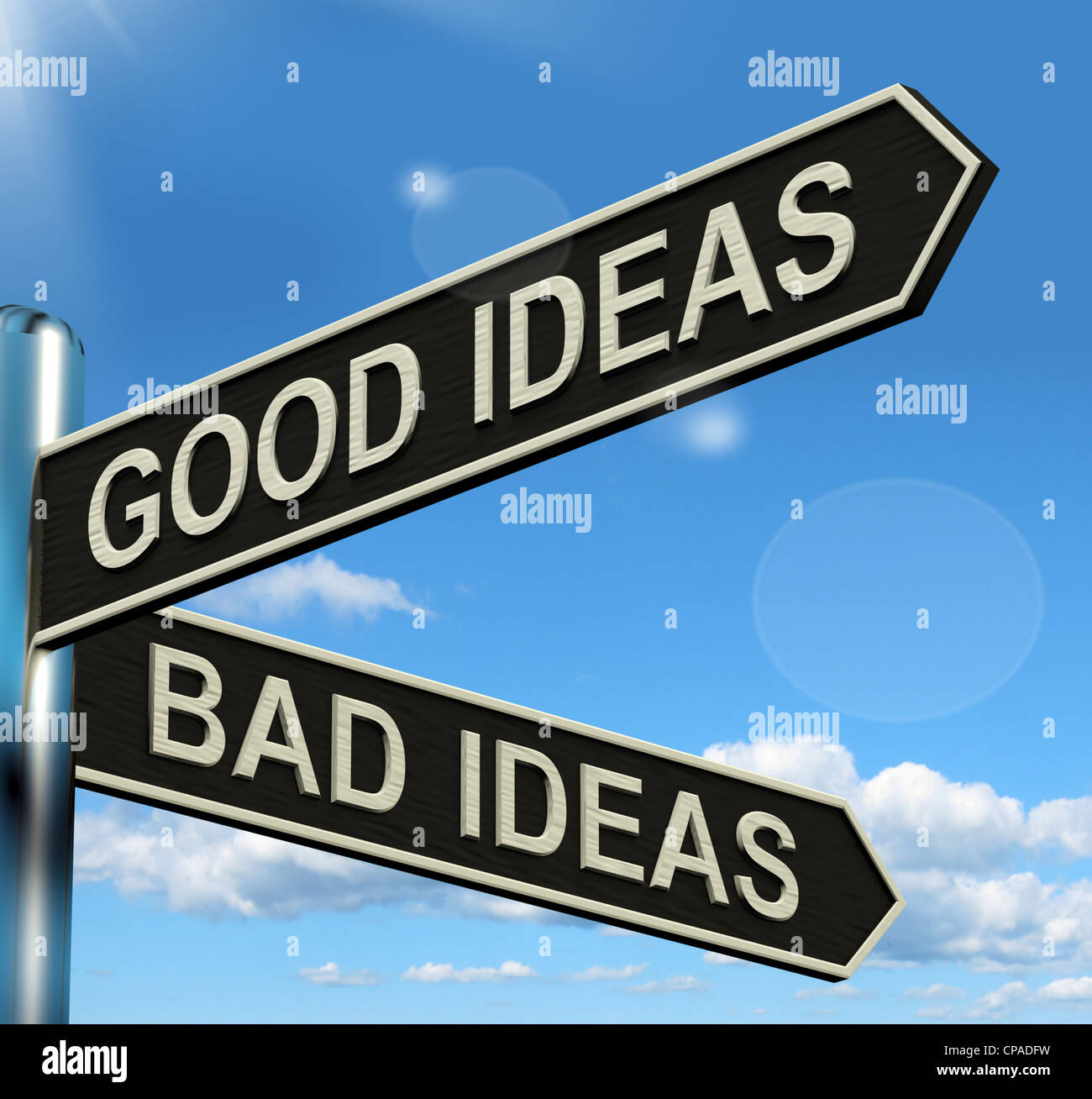 Good Or Bad Ideas Signpost Shows Brainstorming Judging Or Choosing ...