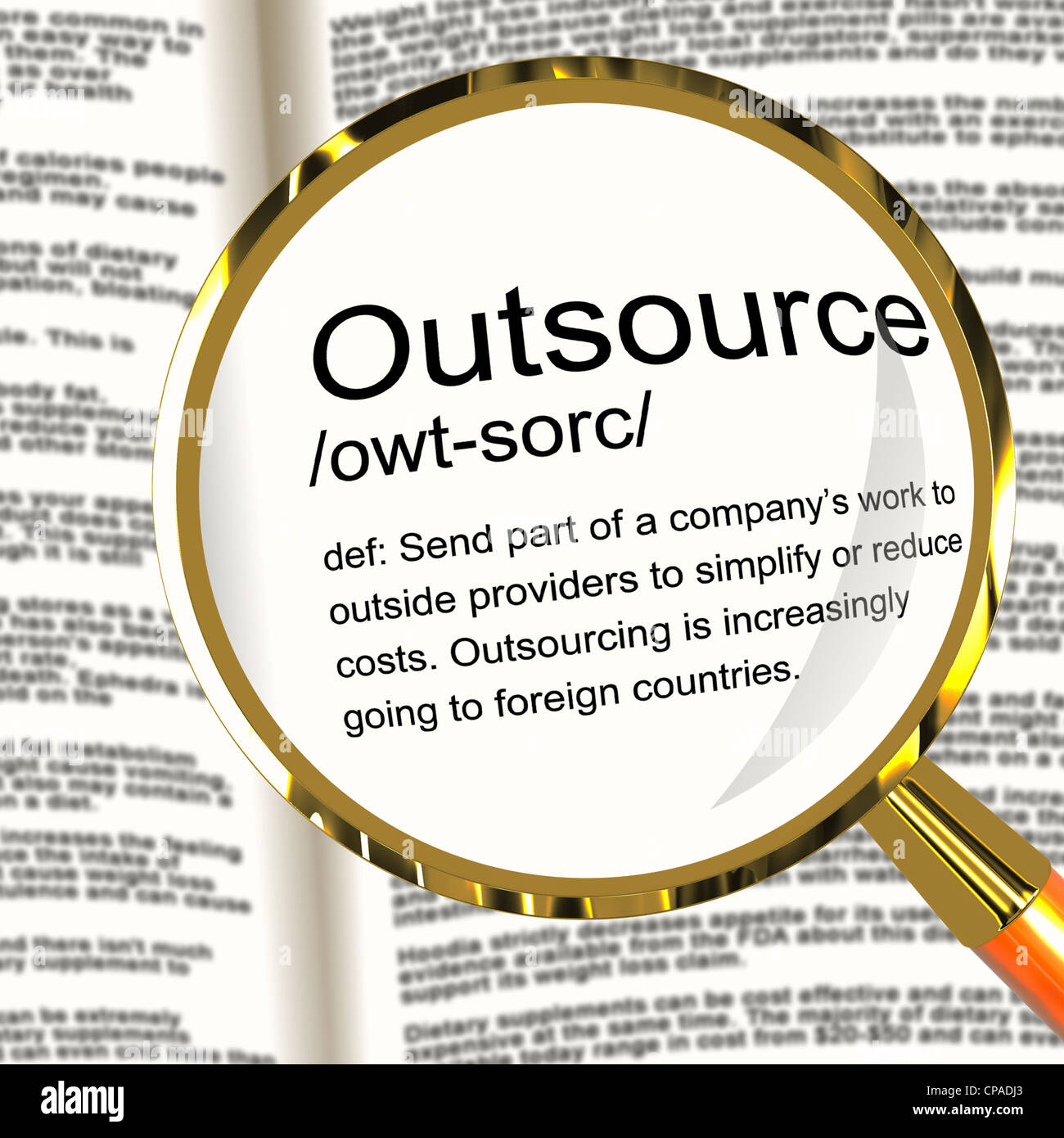 Outsource Definition Magnifier Shows Subcontracting Suppliers And ...