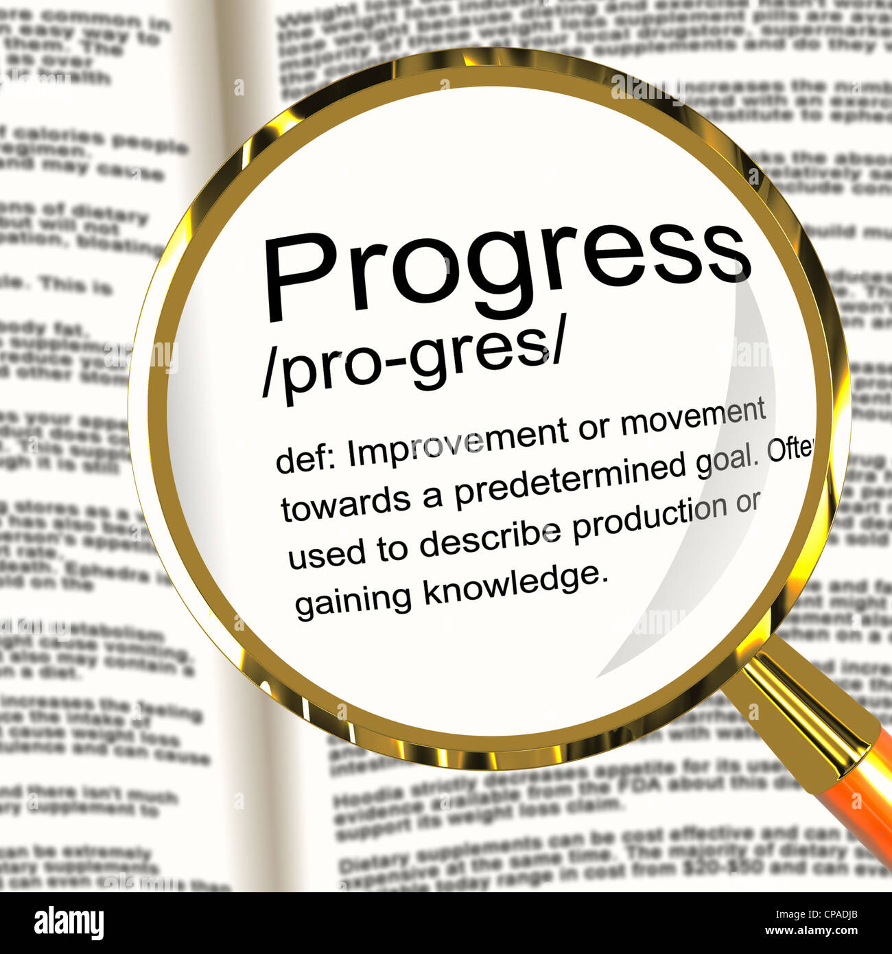 Progress Definition Magnifier Shows Achievement Growth And Development ...