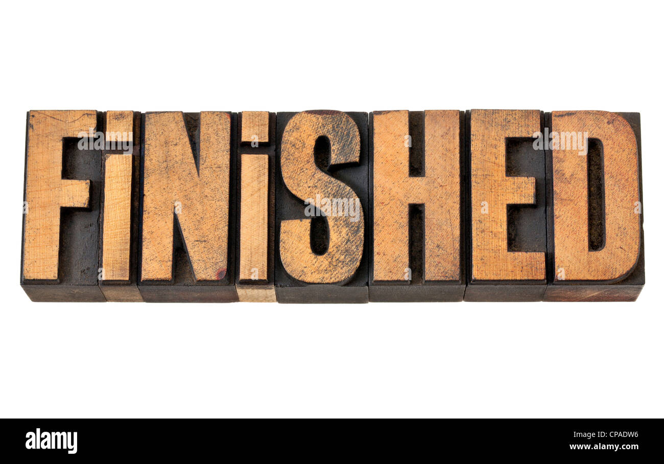 finished - success concept - isolated word in vintage letterpress wood ...