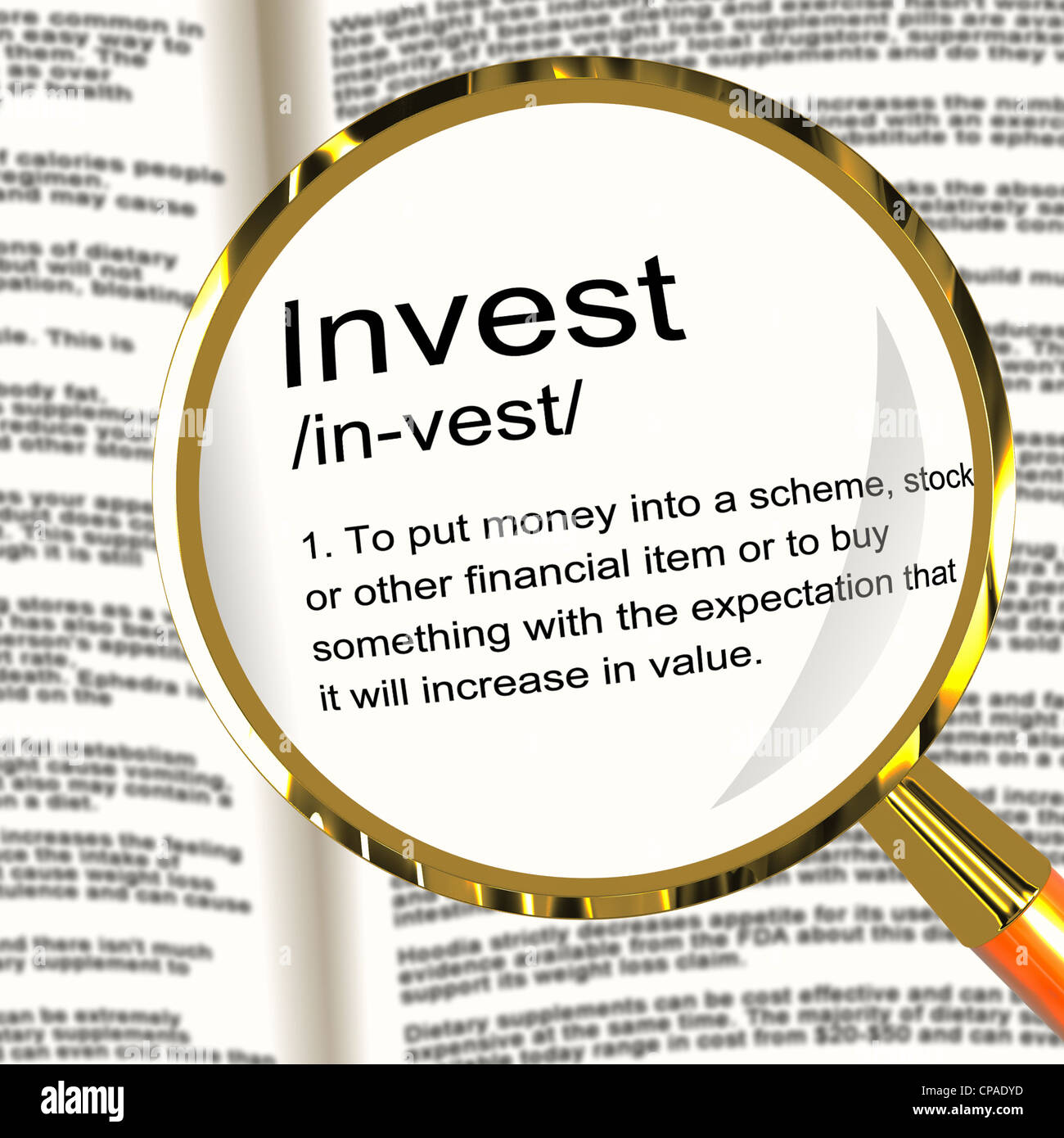 Invest Definition Magnifier Shows Growing Wealth And Savings Stock ...
