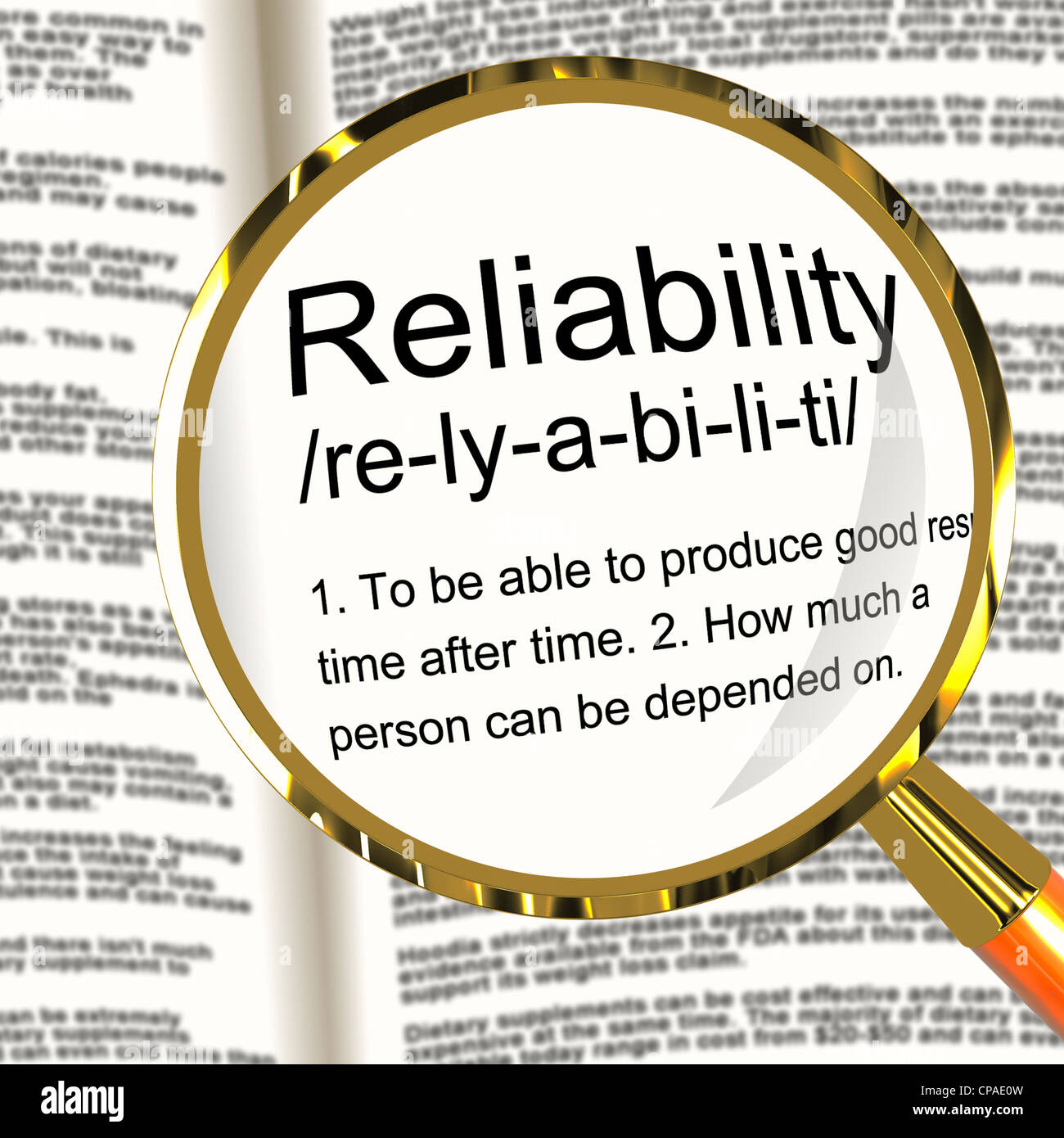 Reliability Definition Magnifier Shows Trust Quality And Dependability ...