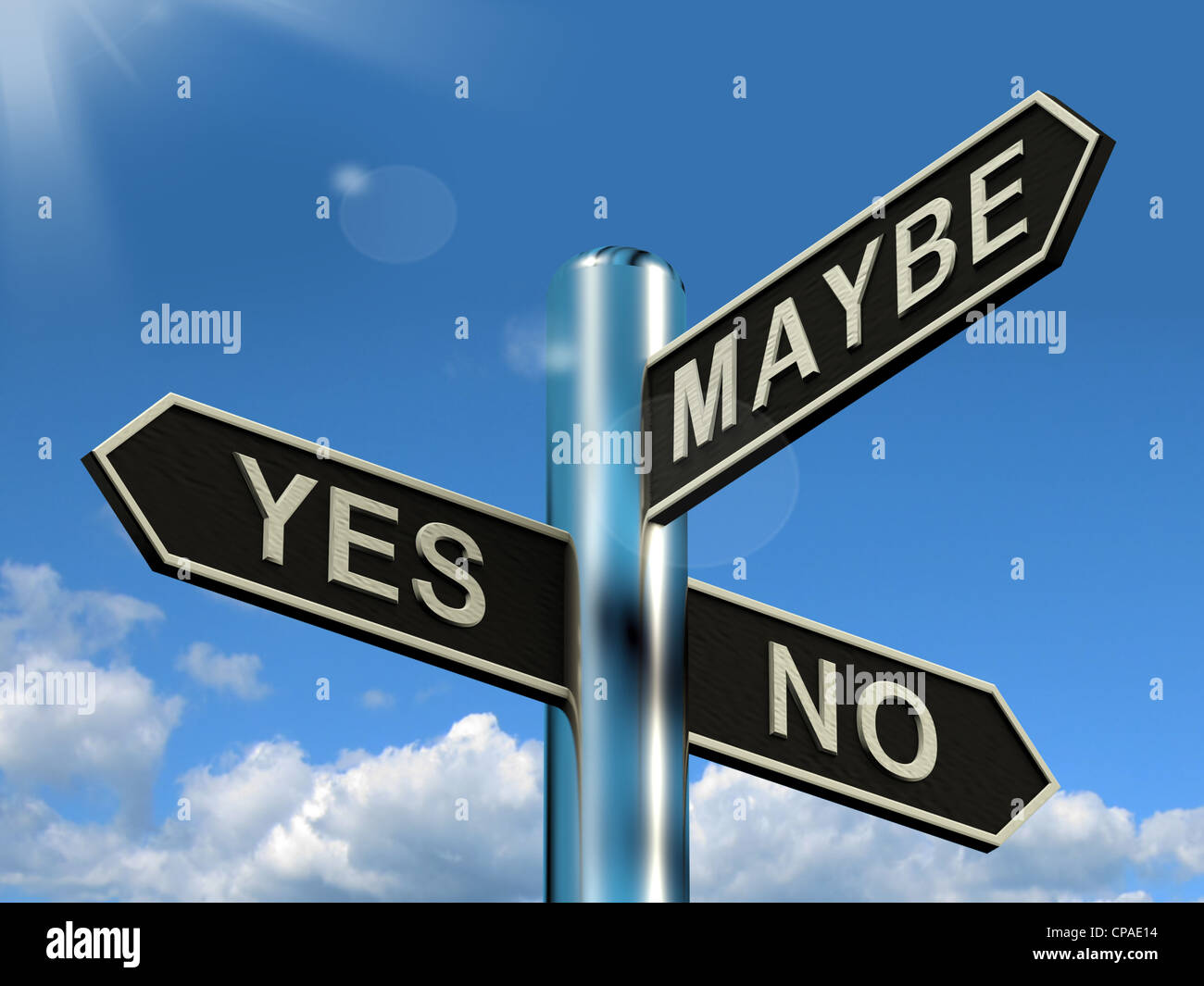 Yes No Maybe Signpost Showing Voting Decision Or Evaluation Stock Photo ...