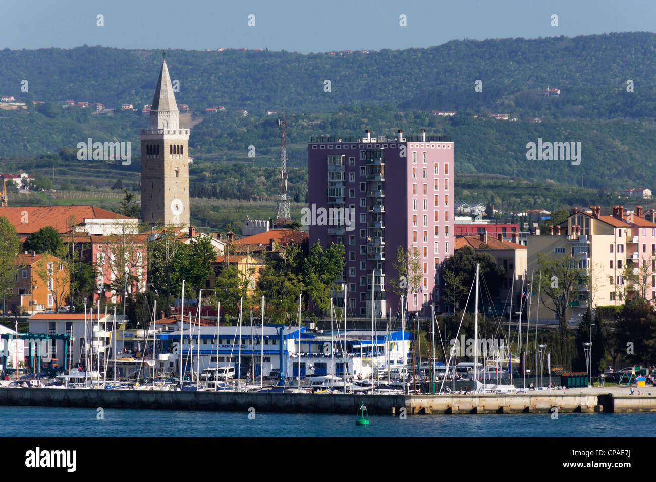 Koper, Slovenia - harbour marina. Town seen from out to sea Stock Photo ...