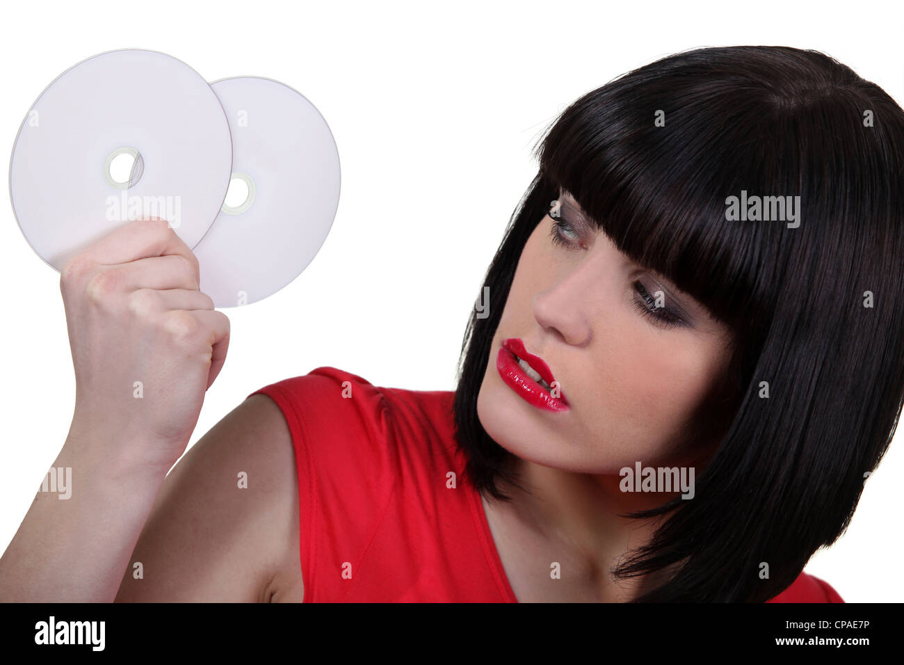 Woman with two CD Stock Photo - Alamy
