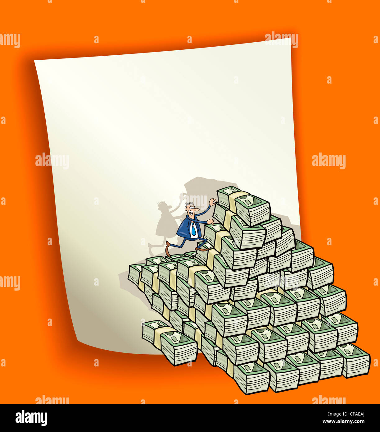 cartoon design illustration with blank page and businessman climbing on ...