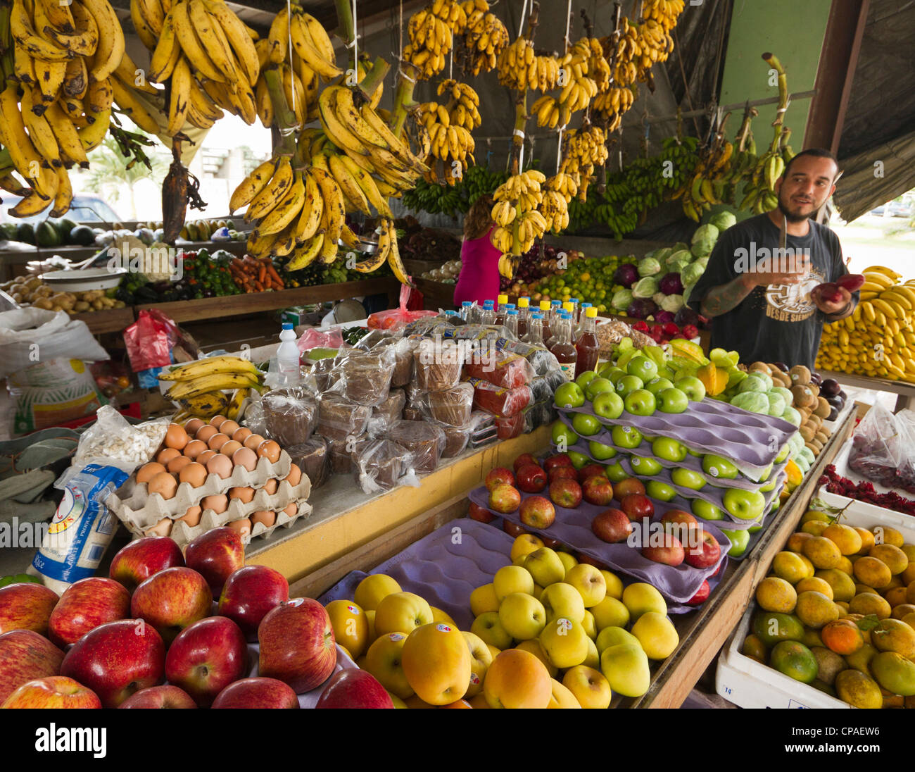 Produce stall at the Saturday market, San Ignacio, Belize Stock Photo ...