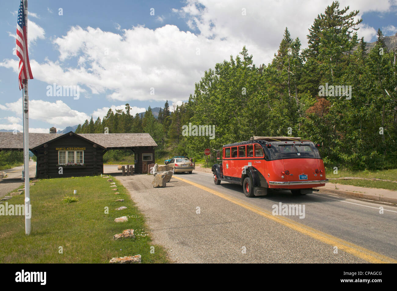 Red bus tours glacier national hi-res stock photography and images - Alamy