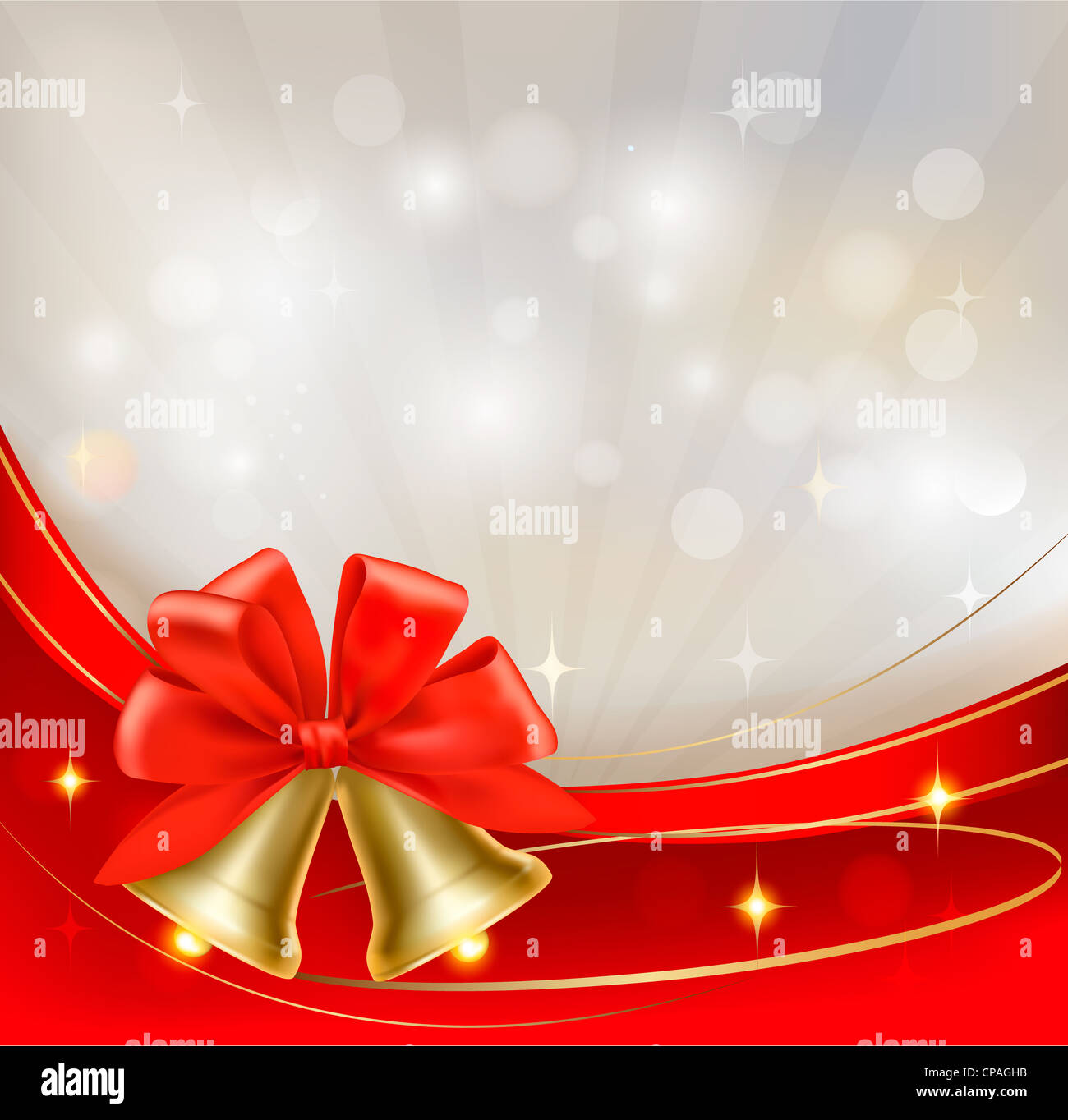 Background with red bow, bells and ribbons Stock Photo - Alamy