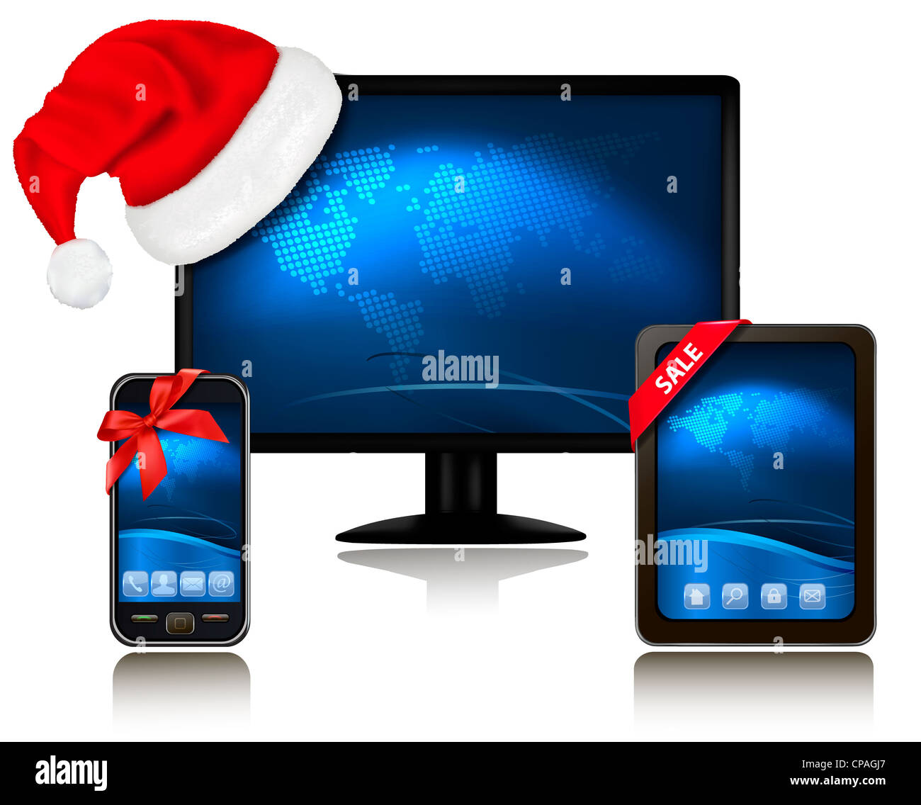 Tablet Computer, monitor and mobile phone with ribbons Stock Photo - Alamy