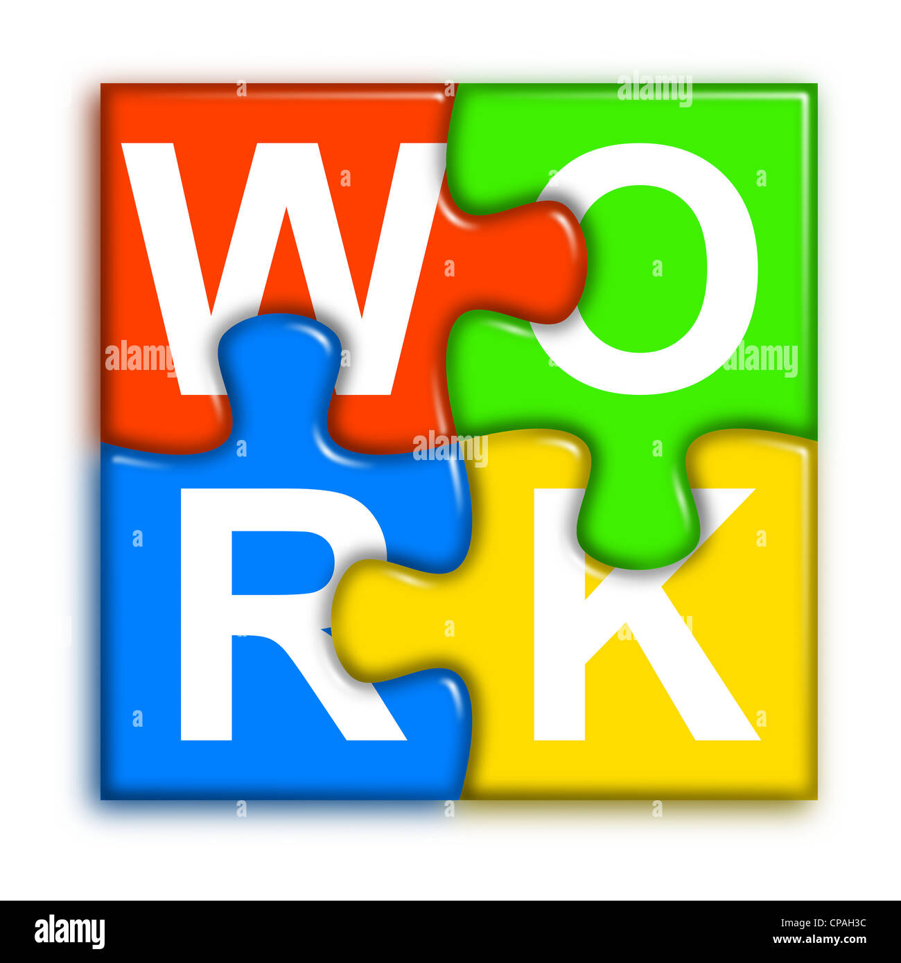 four multi-color puzzle pieces combined representing work concept Stock ...