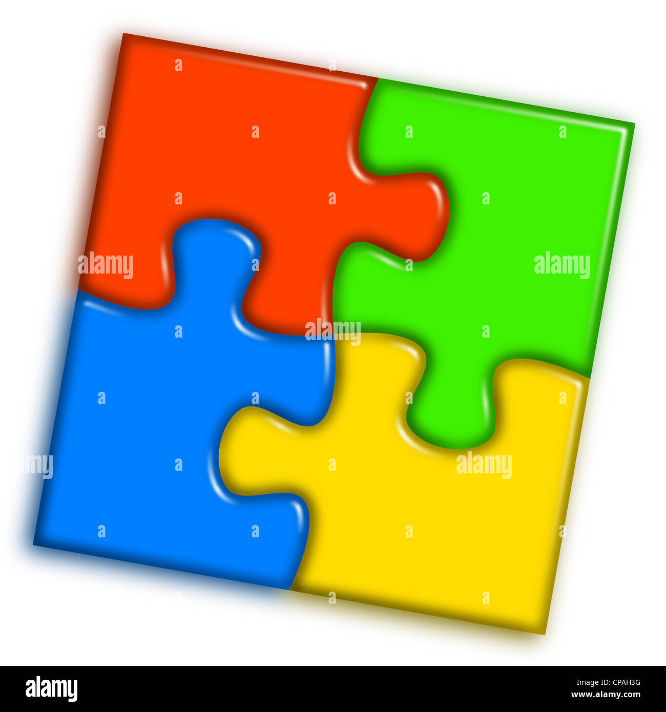 Combined multi-color puzzle representing cooperation and team work ...