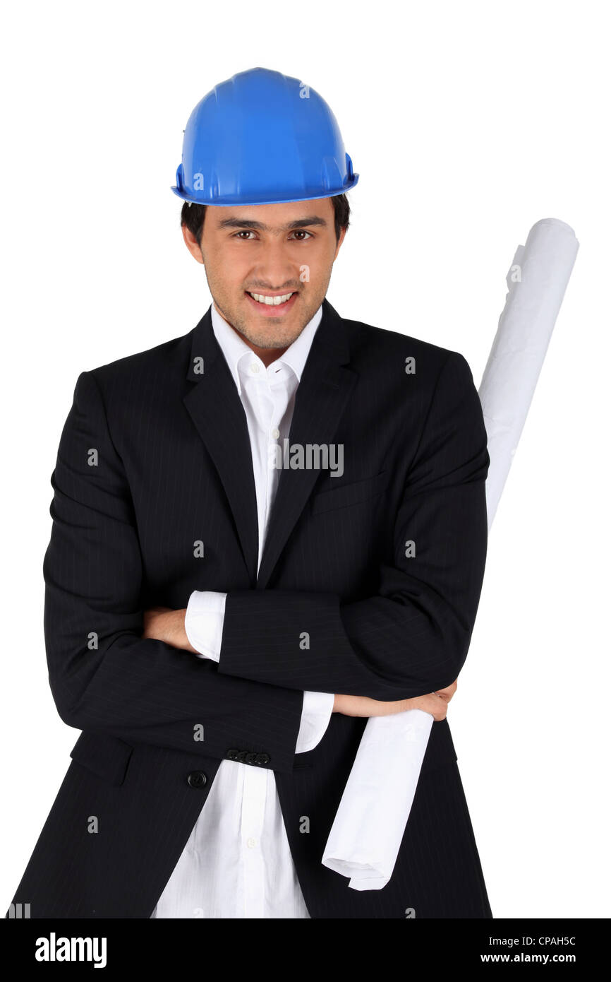 Businessman with architect plan Stock Photo - Alamy