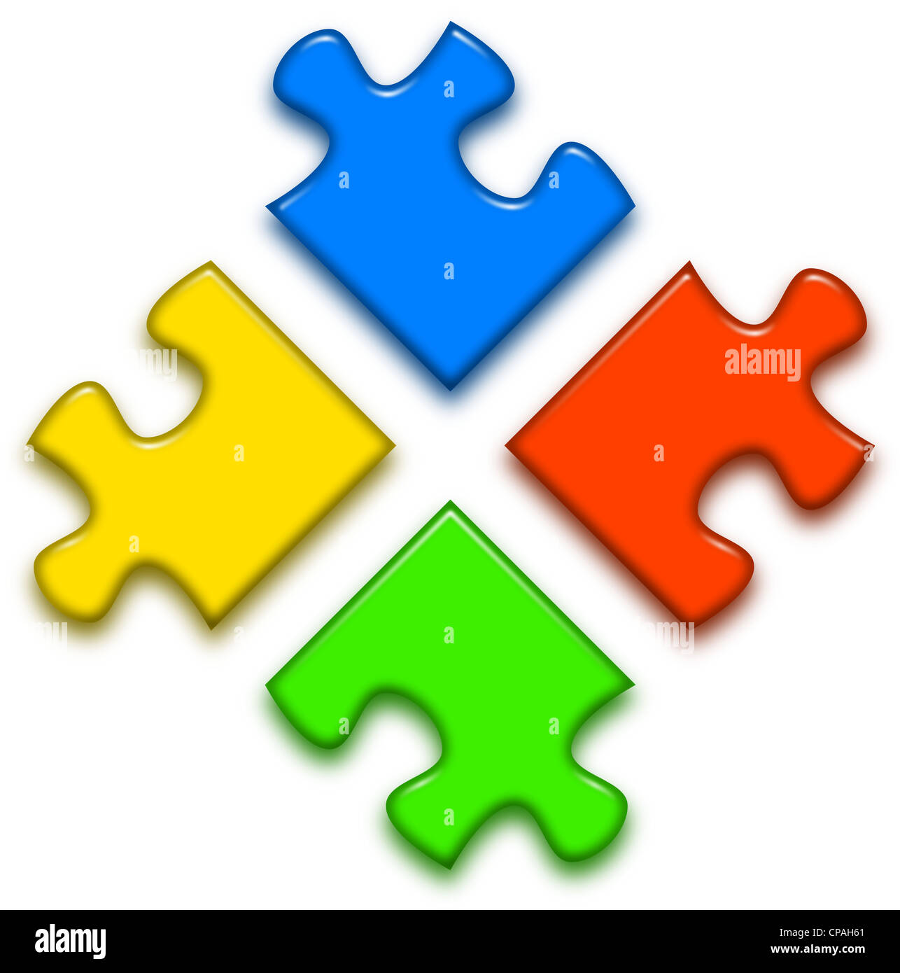 Combined multi-color puzzle representing cooperation and team work ...
