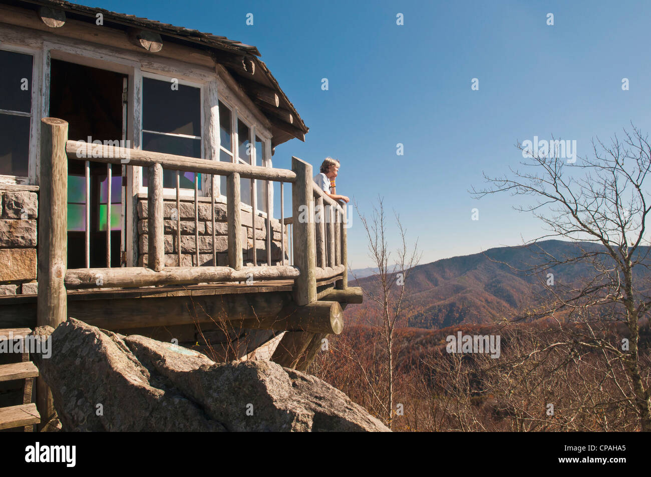 US, TN, NC, GSM National Park. Historic fire lookout tower built by ...