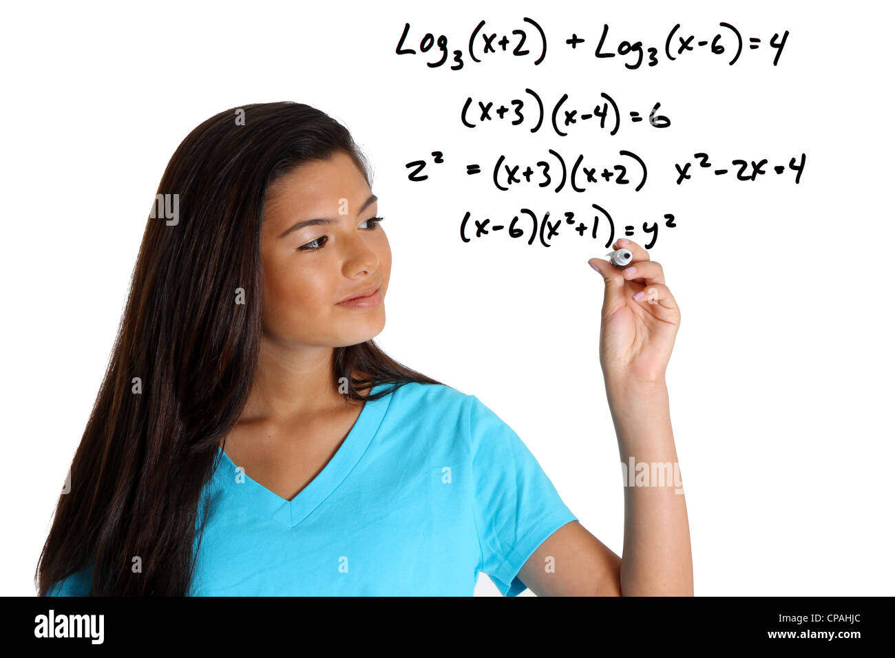 Teen girl doing a math problem with black marker Stock Photo - Alamy