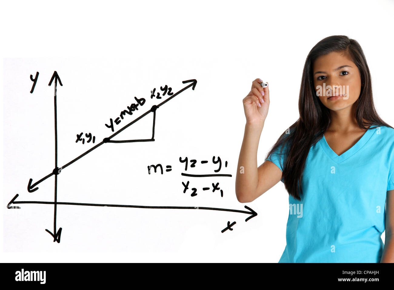 Teen girl doing a math problem with black marker Stock Photo - Alamy