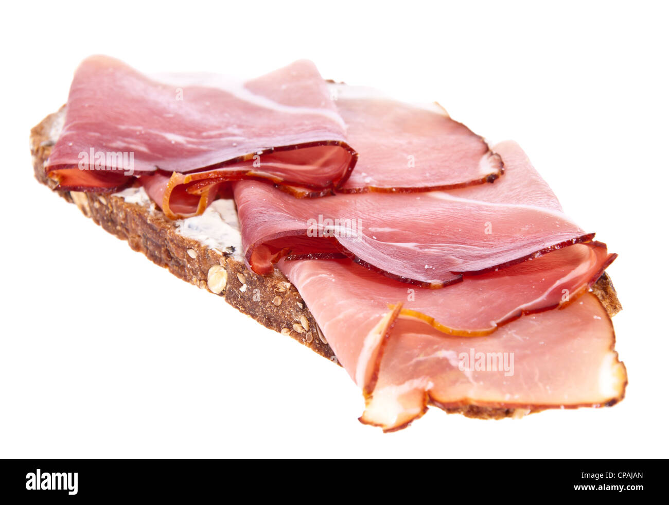 Bread with ham isolated on white background with clipping paths Stock ...