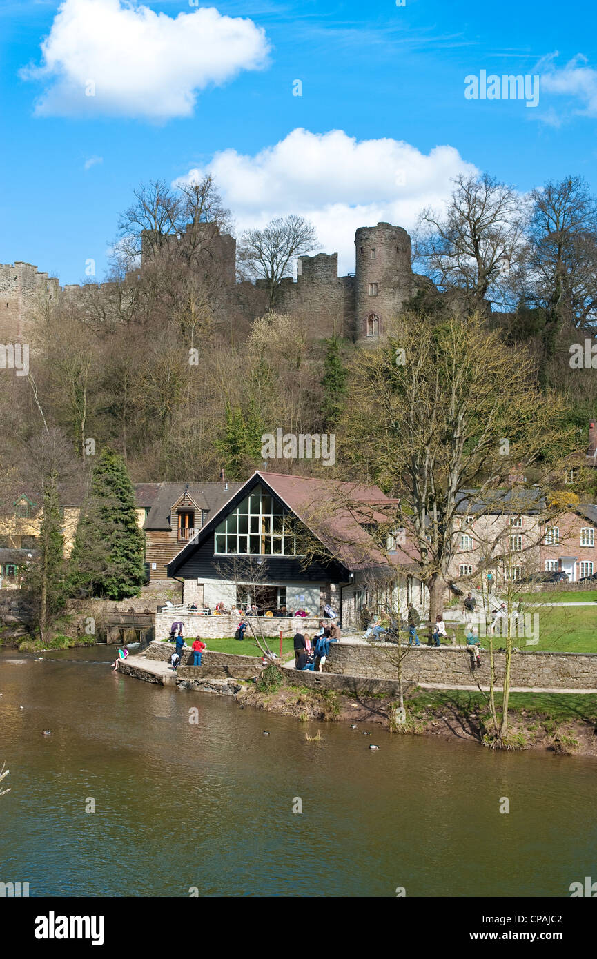 Ludlow castle, Mill on the Green and River Teme, Shropshire Stock Photo ...