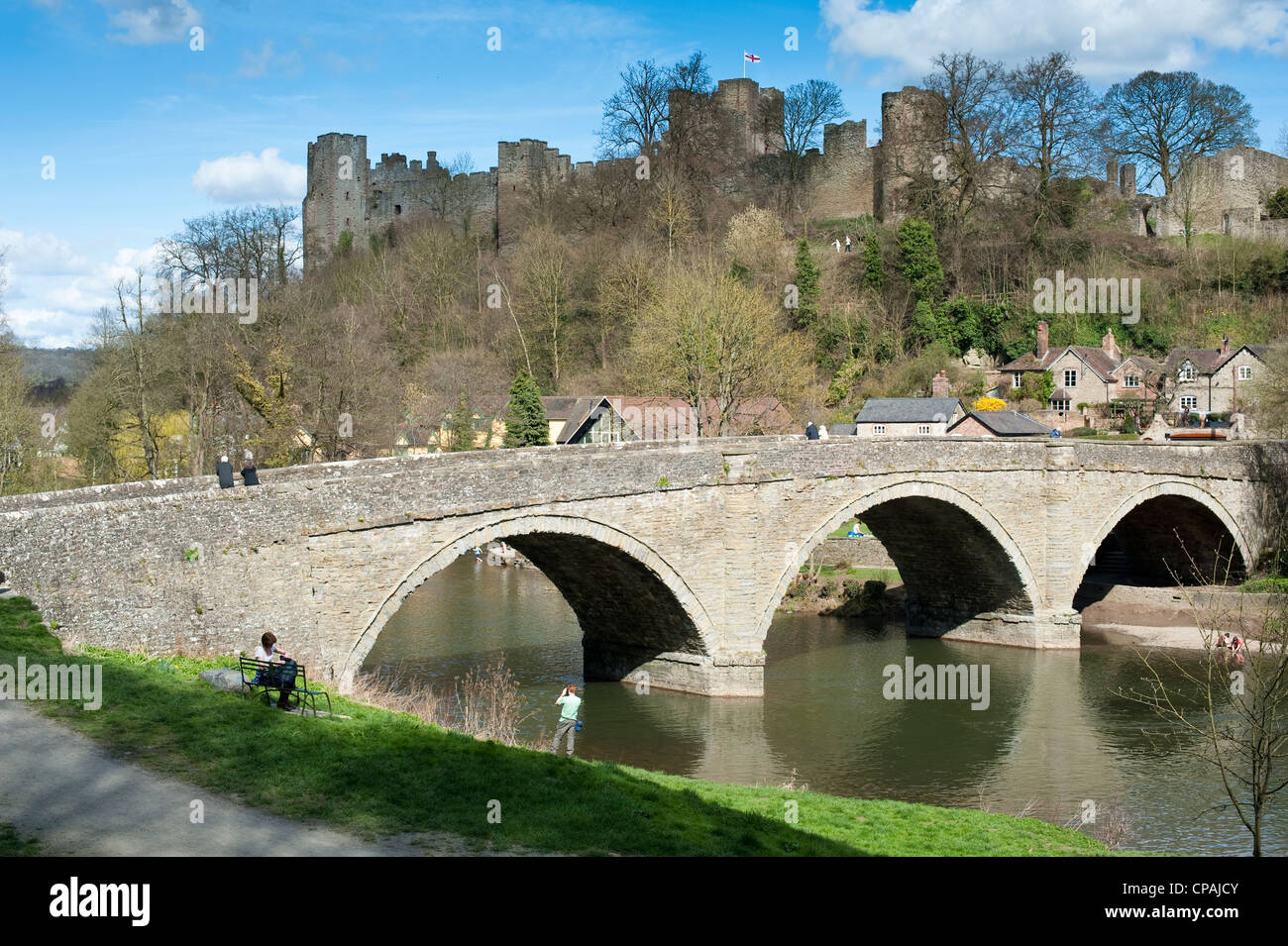 Ludlow castle, River Teme and Dinham Bridge, Shropshire England Stock ...