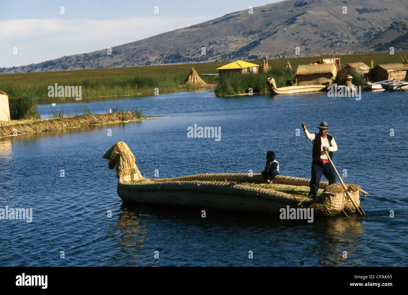 Peru, floating islands, Titicaca lake Stock Photo - Alamy