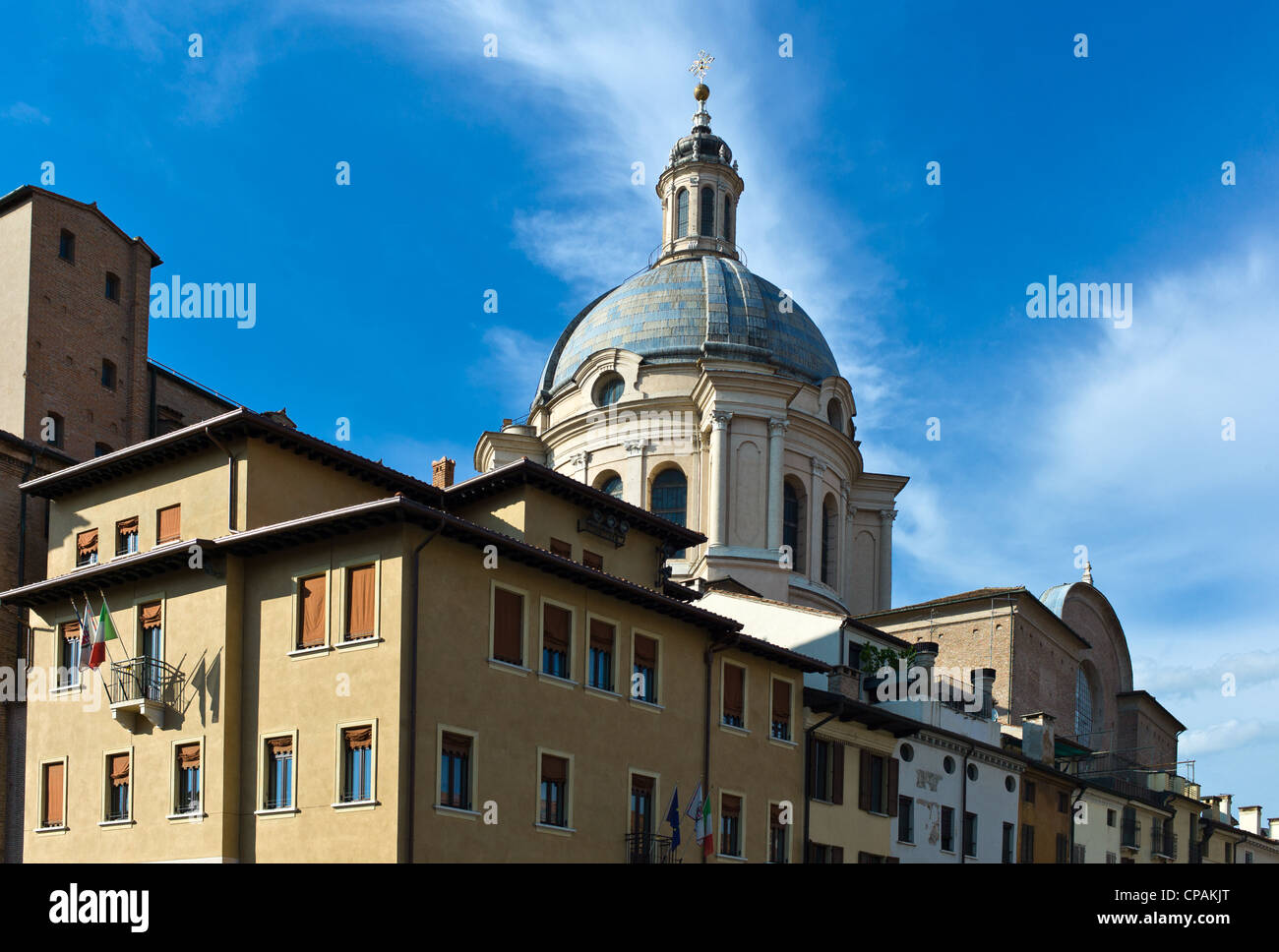 Italy, Mantova, the Via Broletto houses and the S.Andrea dome Stock ...