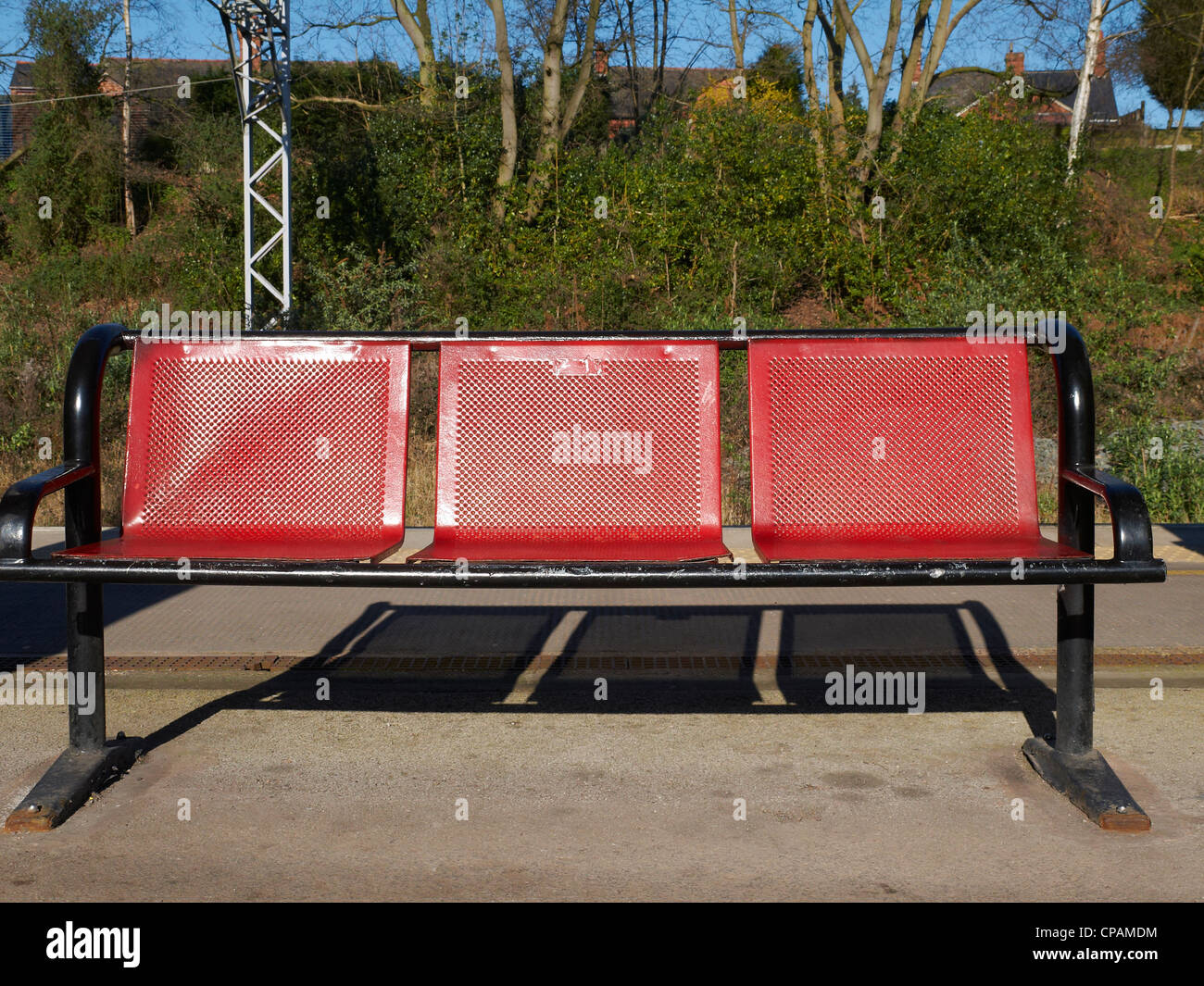 Bench on railway station platform in Sandbach Cheshire UK Stock Photo ...