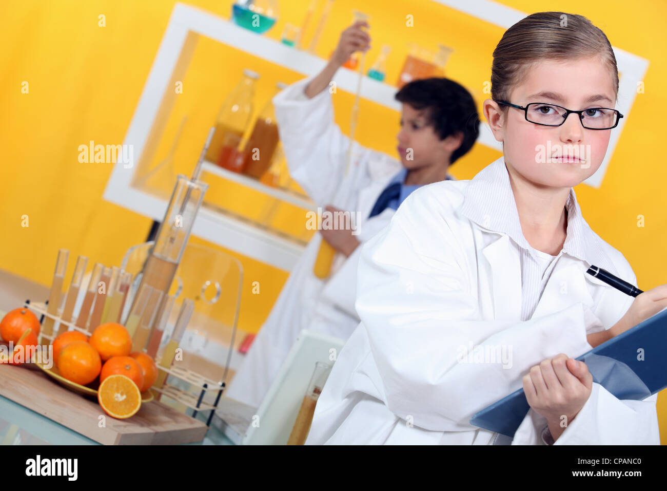 Two children in laboratory Stock Photo - Alamy