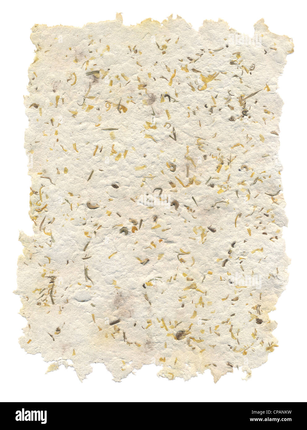 Handmade paper with seeds and petals inside, isolated on white ...