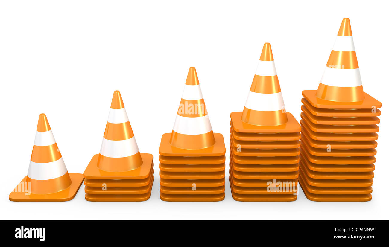 Graph of growth made of traffic cones, isolated on white background ...