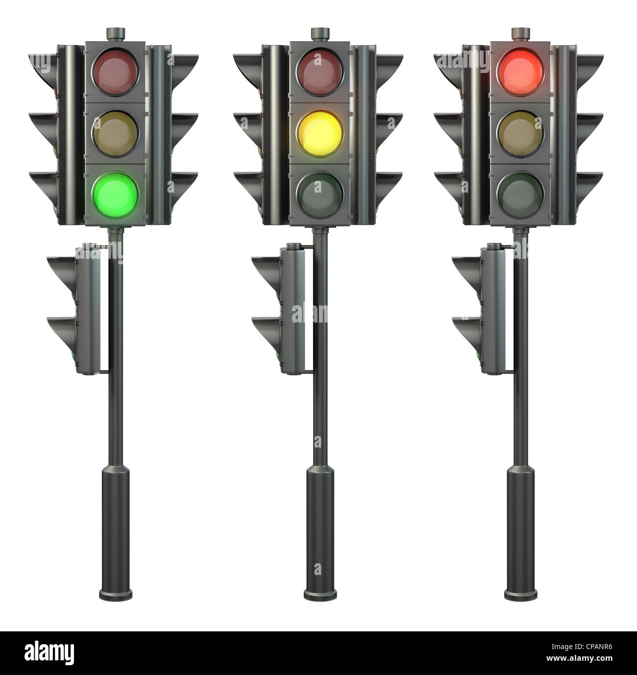 Set of four sided traffic lights on a stand, isolated on white ...