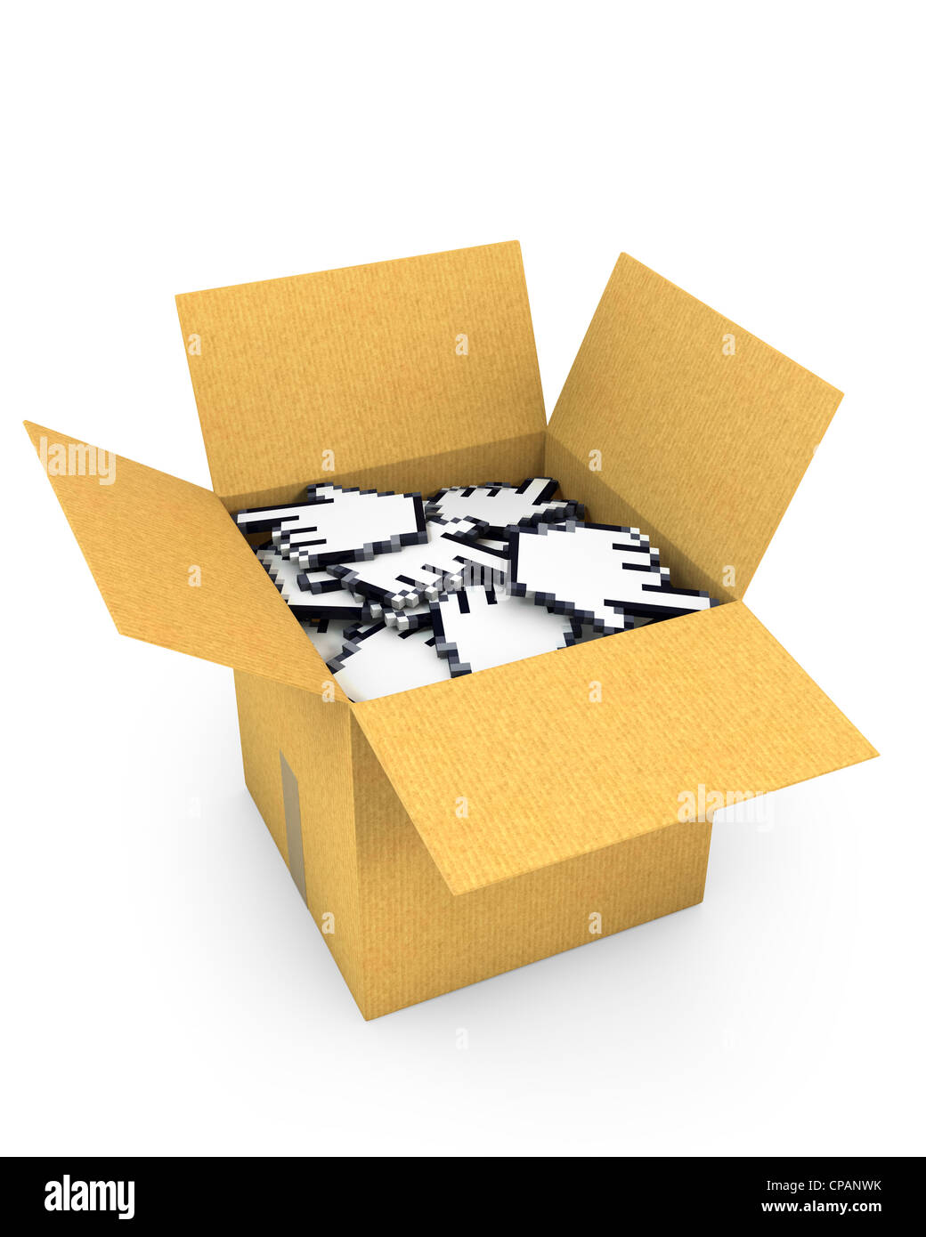 Box full of hand cursors, isolated on white background Stock Photo - Alamy