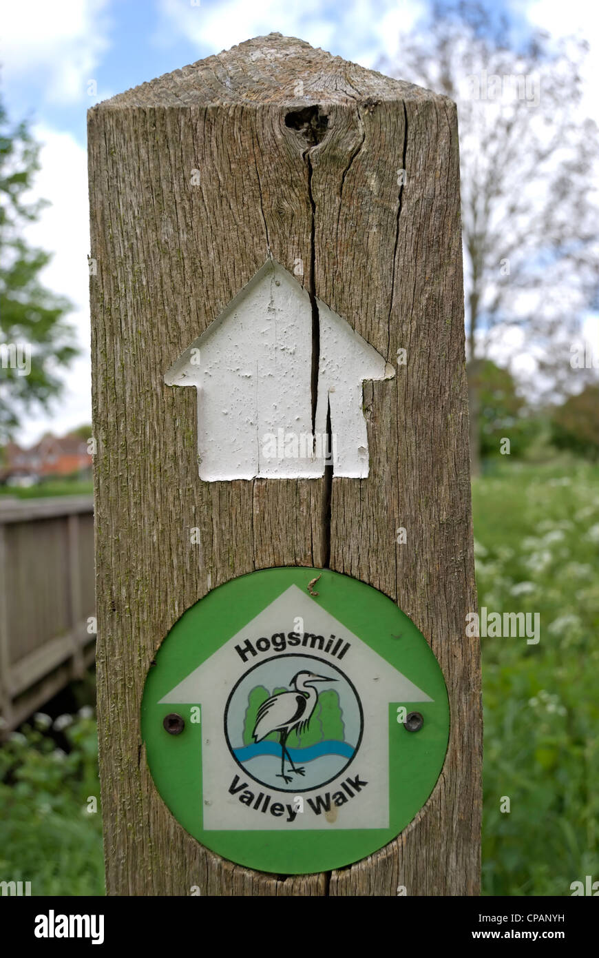 wooden post with direction pointer for the hogsmill valley walk, surrey ...