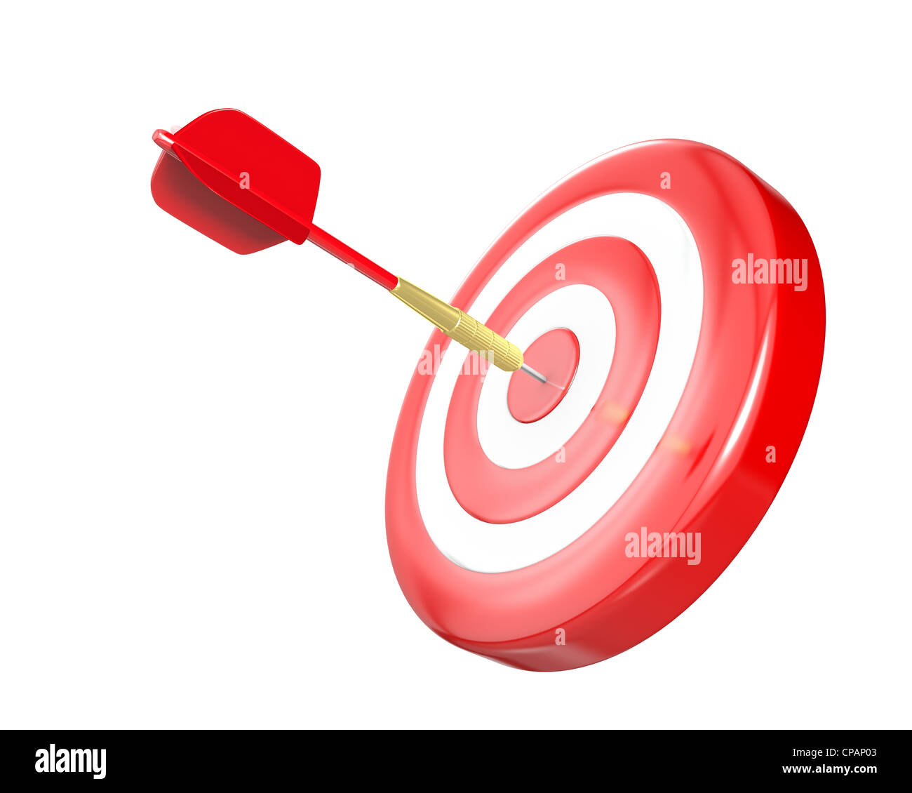 Dart hit the target, isolated on white background Stock Photo - Alamy