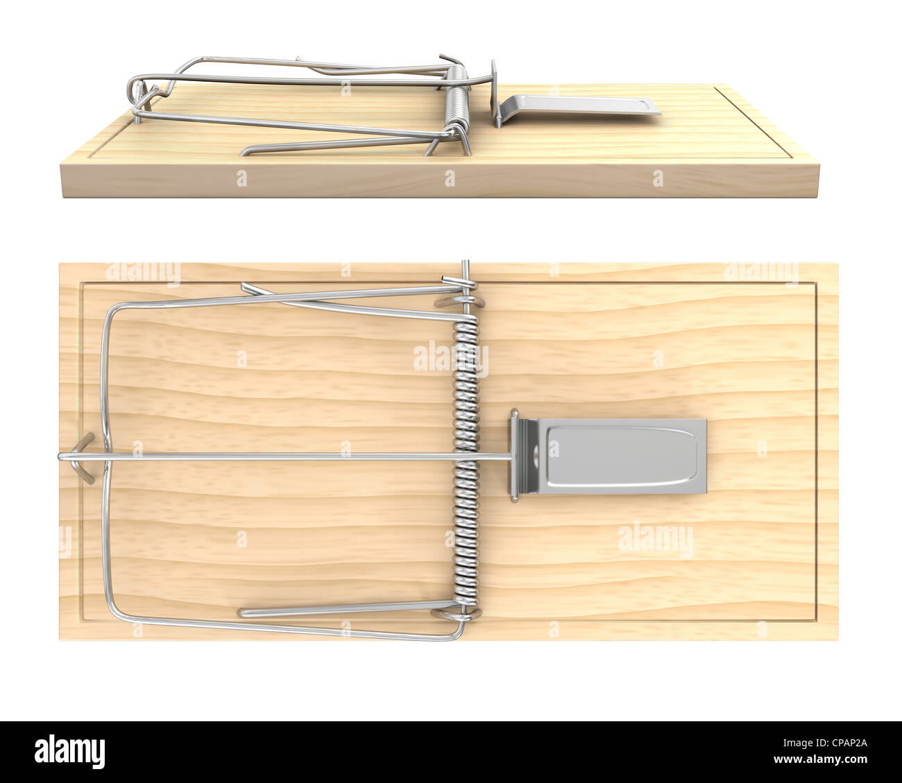 Wooden mouse trap, side and top view, isolated on white background ...