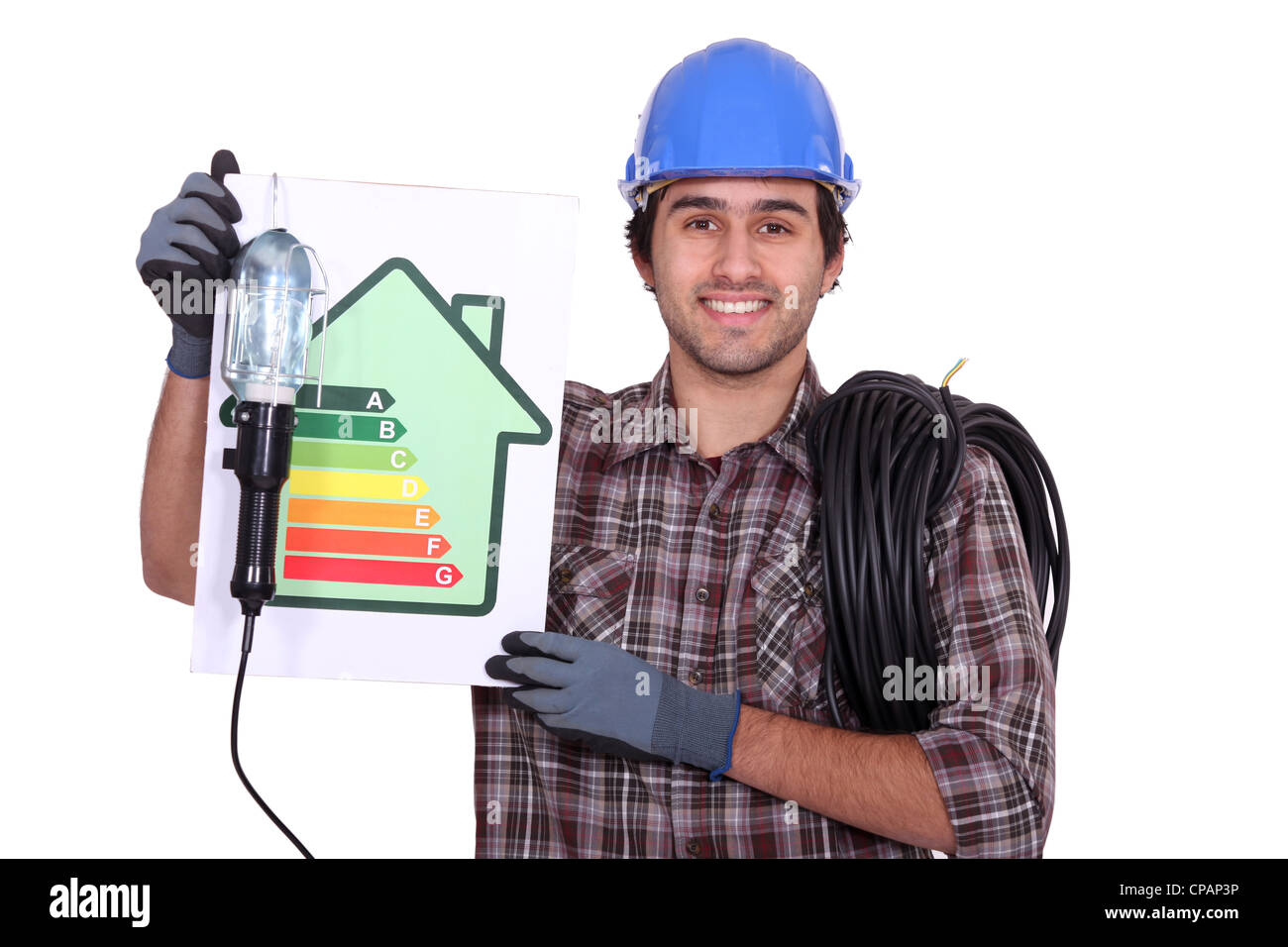 an electrician showing energy class chart Stock Photo - Alamy