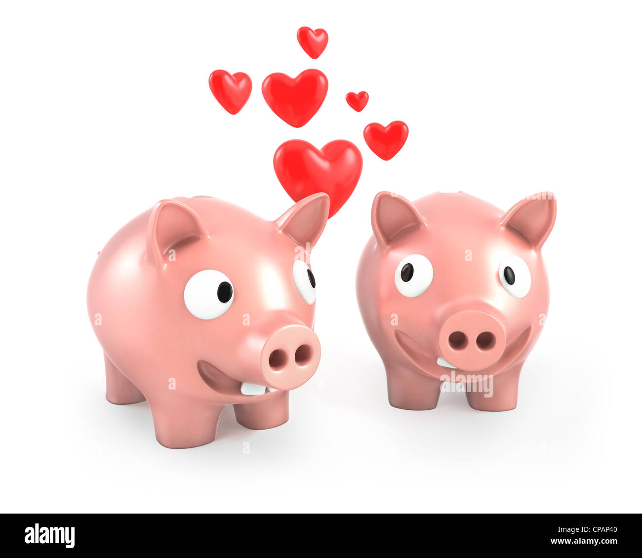 Two piggy banks fall in love, isolated on white background Stock Photo ...